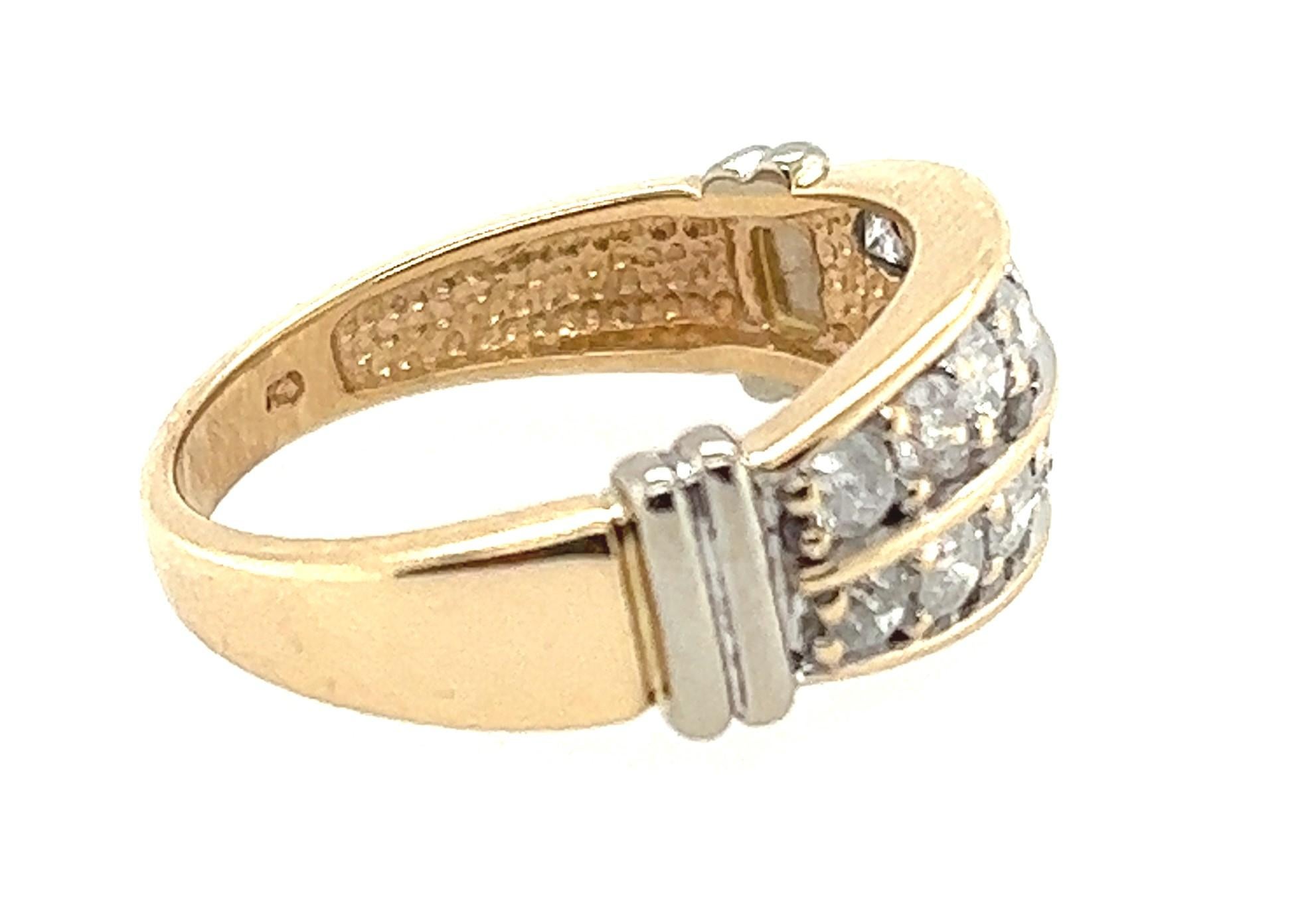 10 Karat Yellow and White Gold 2 Row Diamond Ring For Sale at 1stDibs