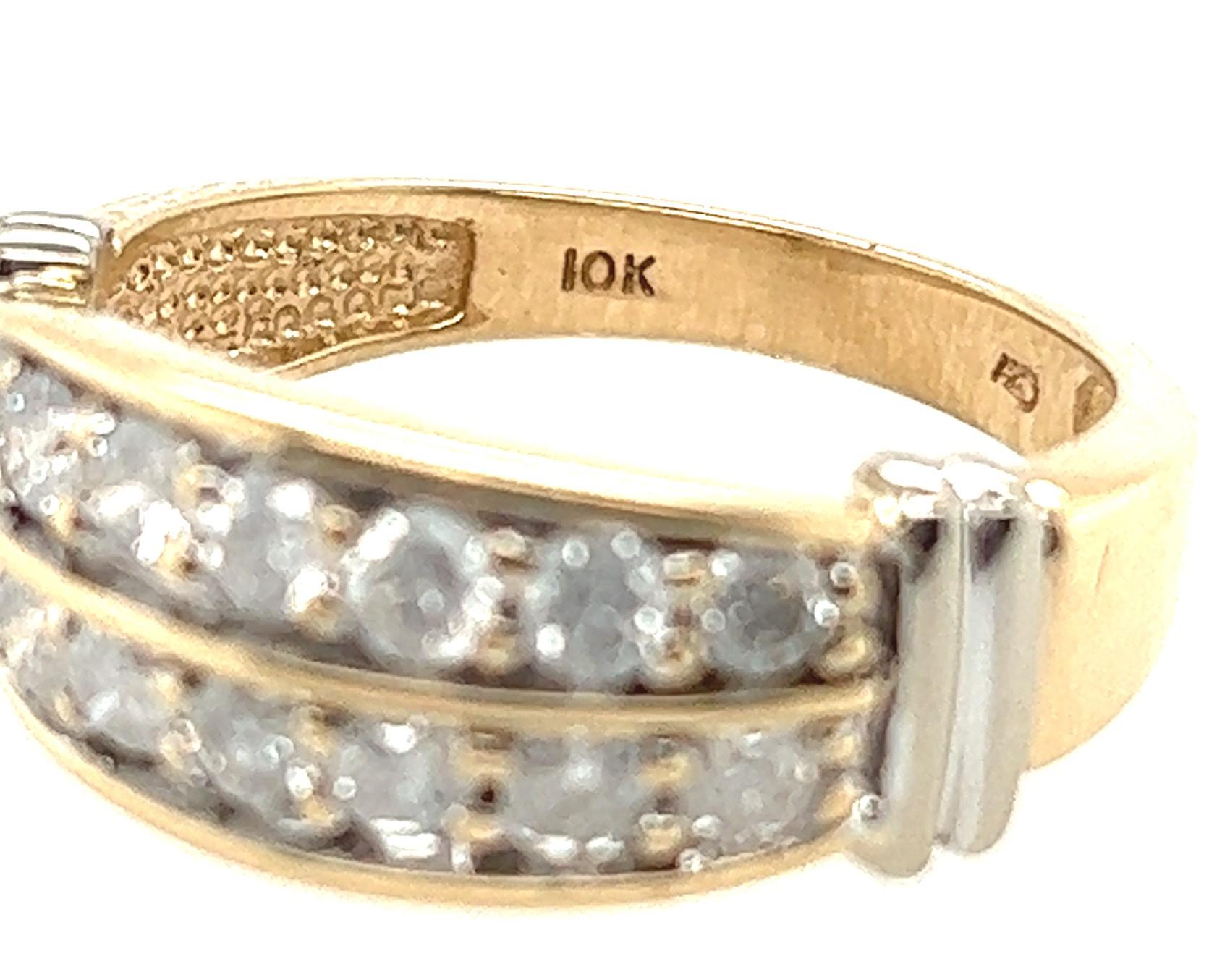 10 Karat Yellow and White Gold 2 Row Diamond Ring For Sale at 1stDibs