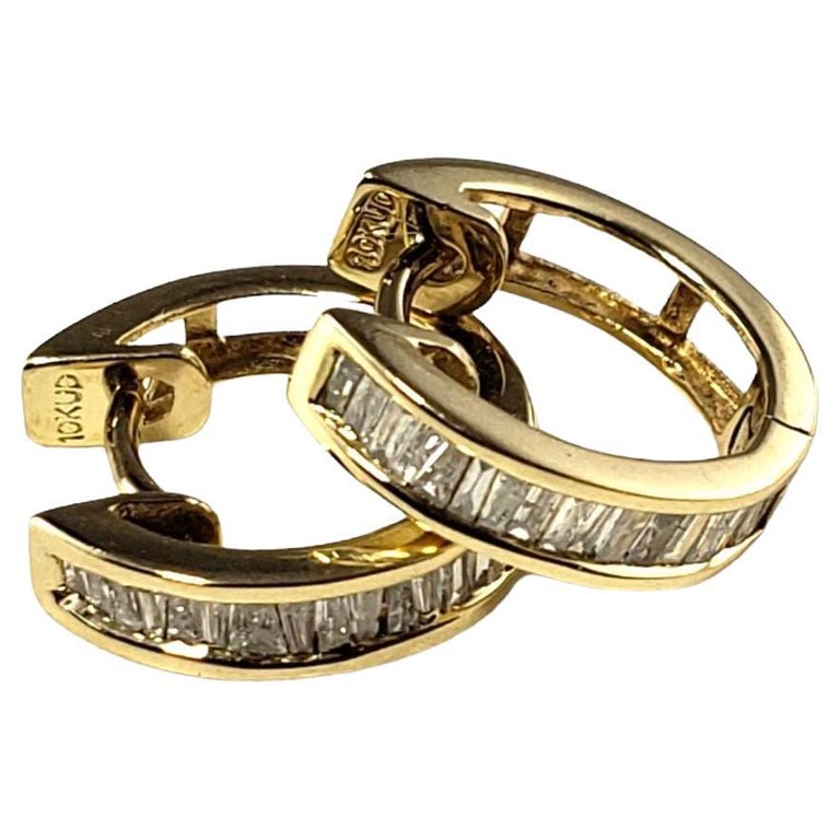 10 Karat Yellow Gold and Diamond Hoop Earrings For Sale at 1stDibs