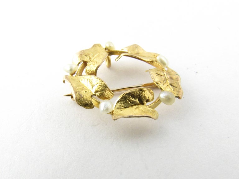10 Karat Yellow Gold and Pearl Circle Pin at 1stDibs
