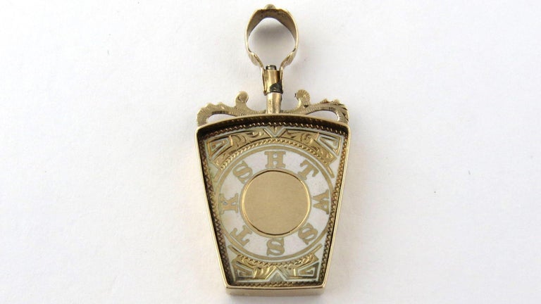 10 Karat Yellow Gold and White Enamel Masonic Royal Arch Keystone FOB ...