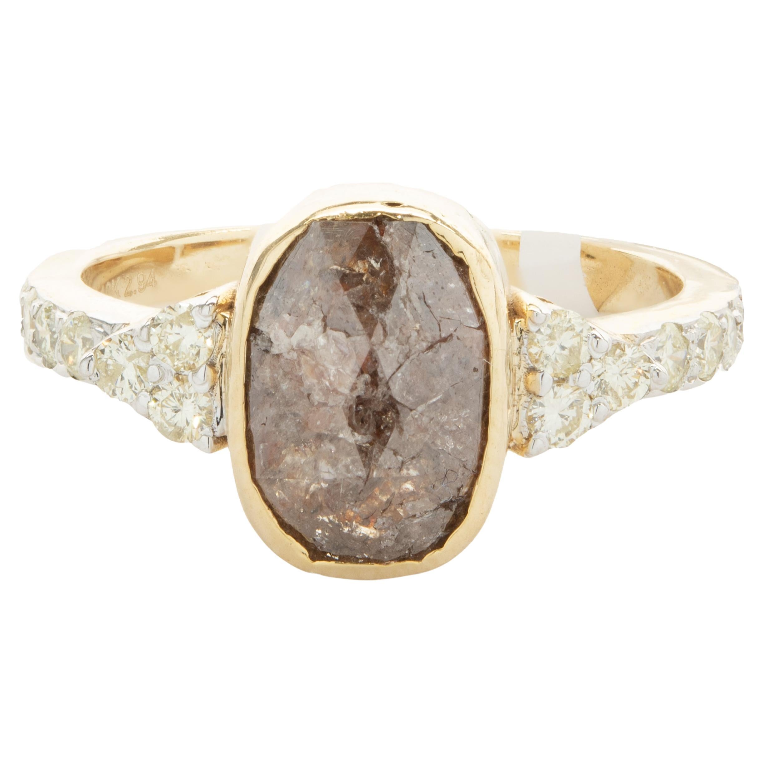 10 Karat Yellow Gold Bezel Set Galaxy Diamond Ring For Sale at 1stDibs