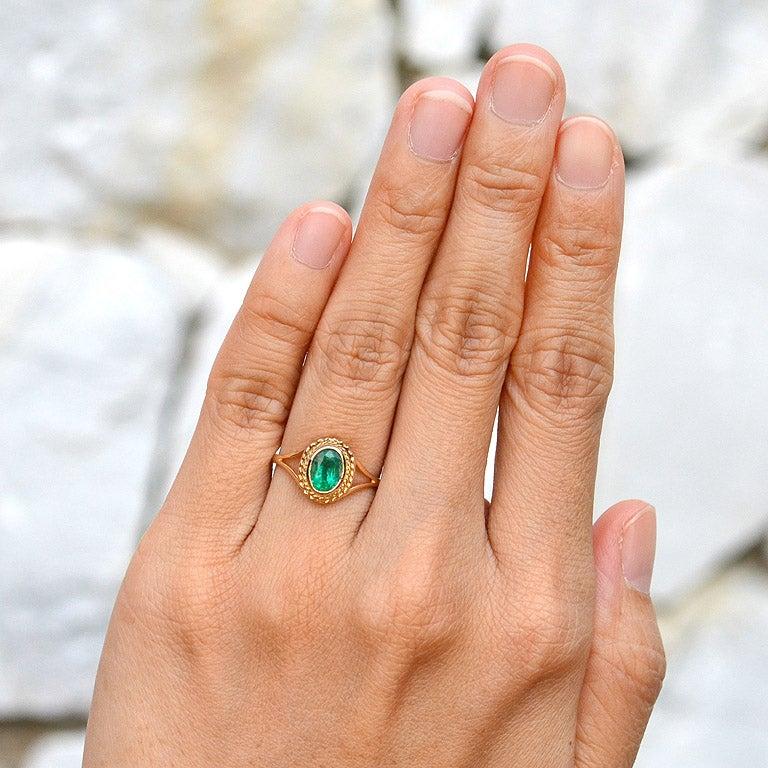 Customizable Catherine Victorian Rope Edge Emerald Cocktail Ring in 10K ...