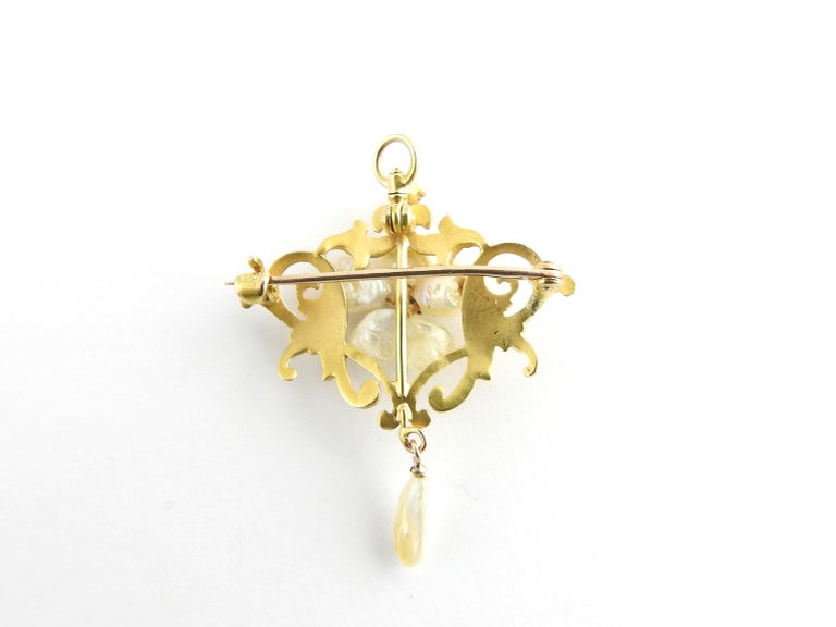 10 Karat Yellow Gold Freshwater Pearl and Blue Stone Pendant / Brooch ...