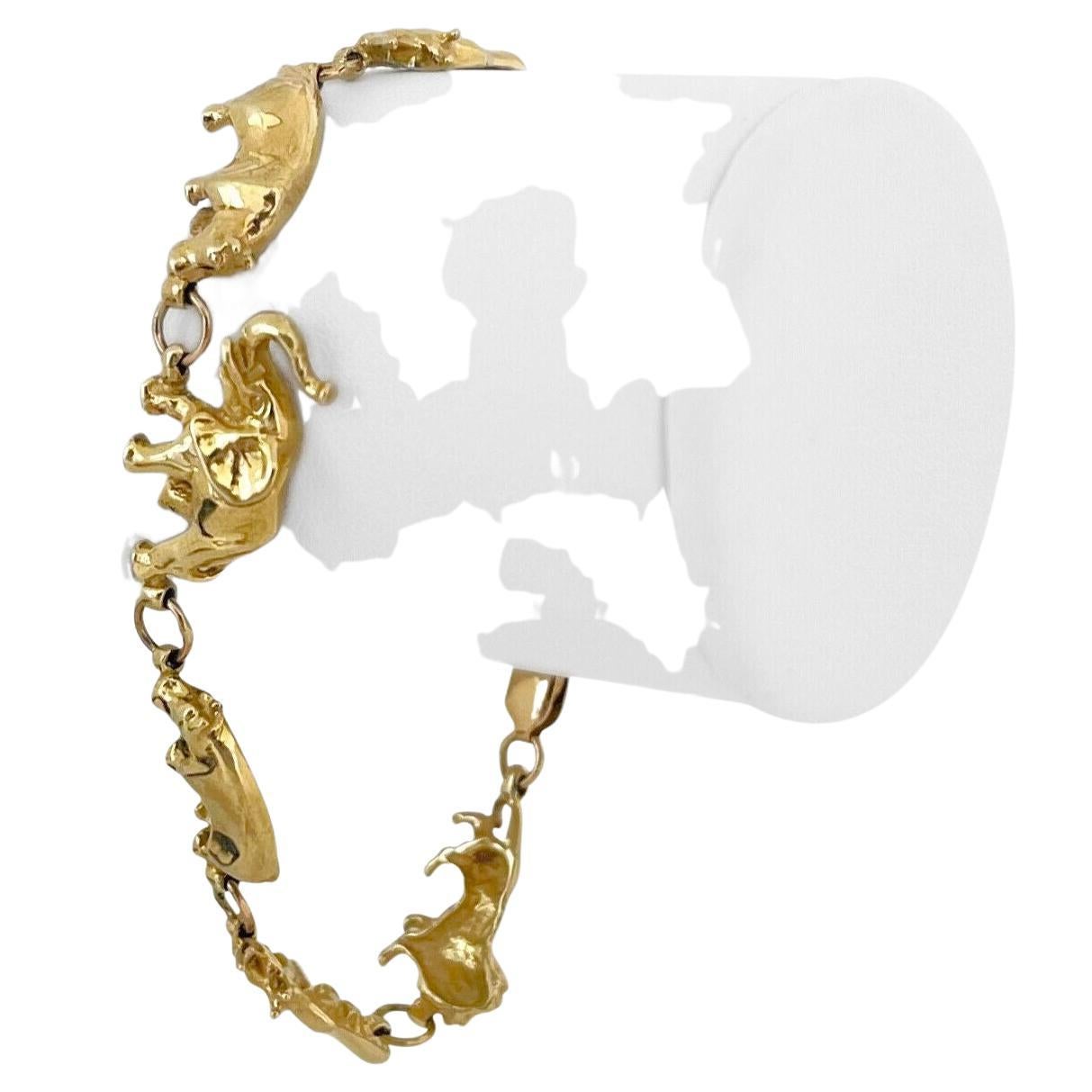 10 Karat Yellow Gold Ladies African Animals Link Bracelet For Sale at ...