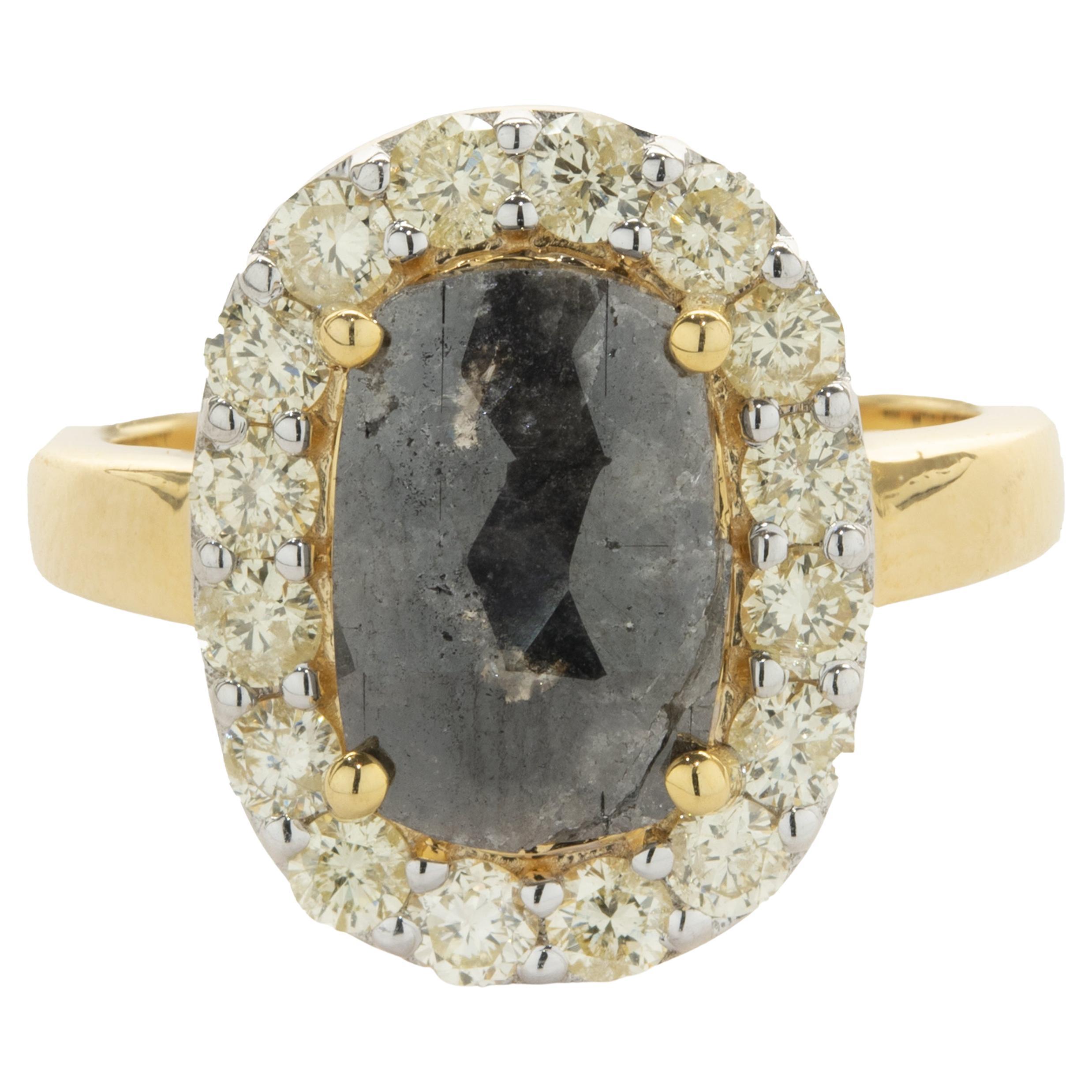 10 Karat Yellow Gold Split Shank Oval Galaxy Diamond Ring with Diamond ...
