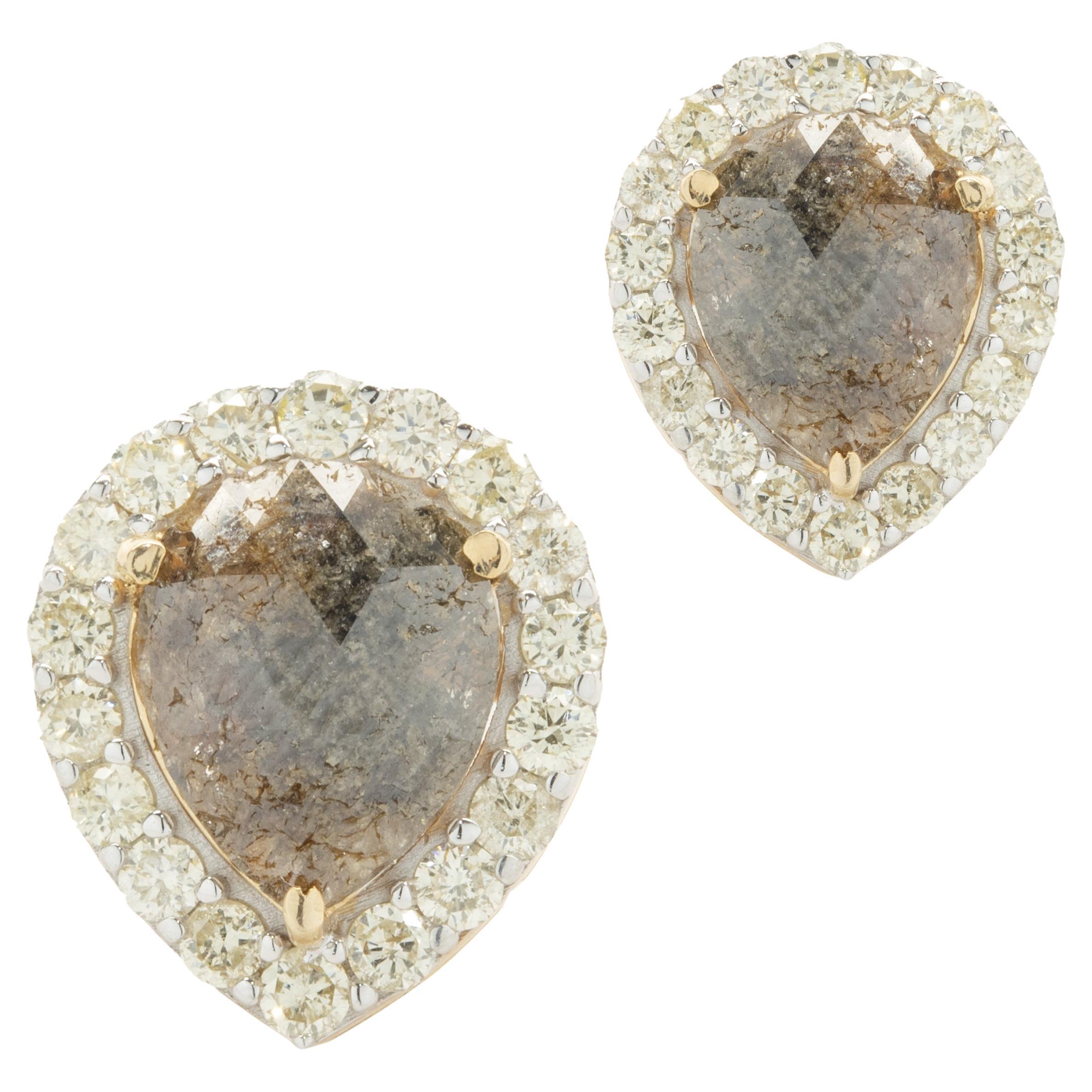 10 Karat Yellow Gold Galaxy Diamond Studs with Diamond Halo For Sale at ...