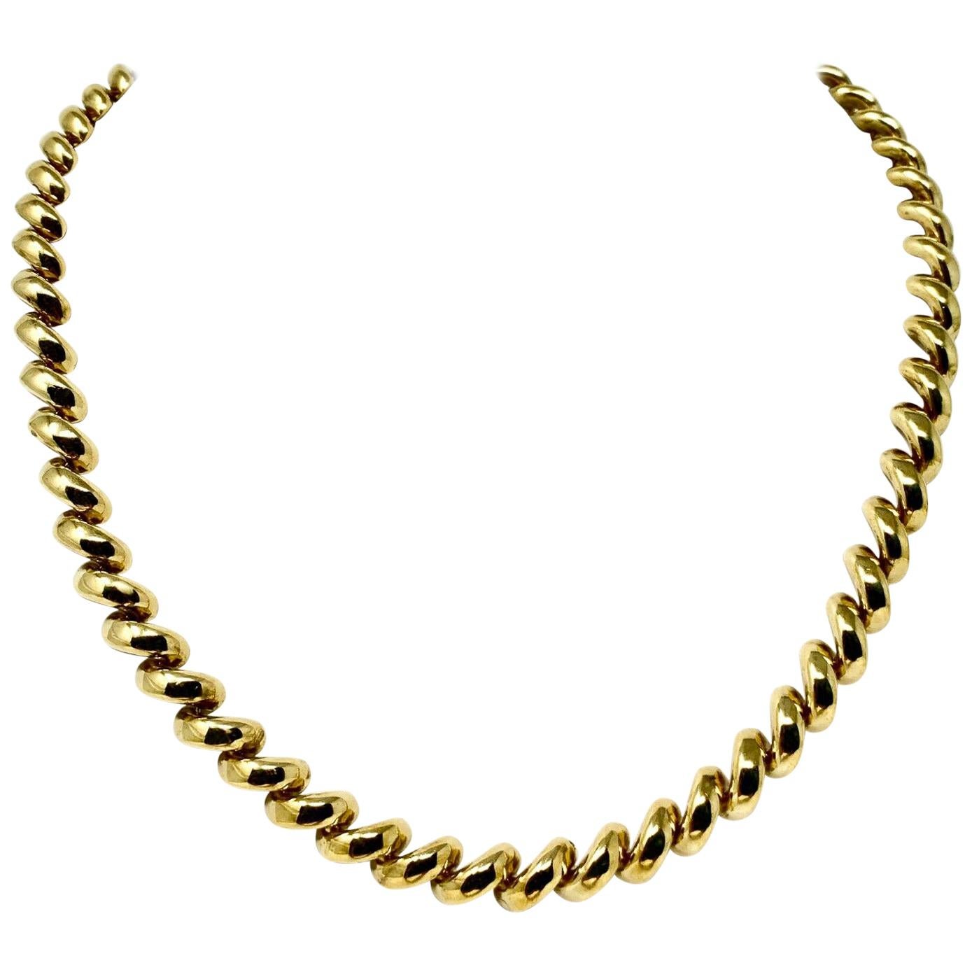 10 Karat Yellow Gold San Marco Macaroni Link Necklace For Sale at ...