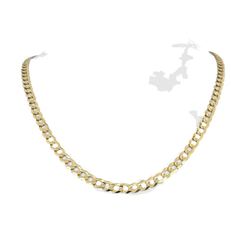 10 Karat Yellow Gold Solid Flat Curb Link Chain Necklace For Sale at ...