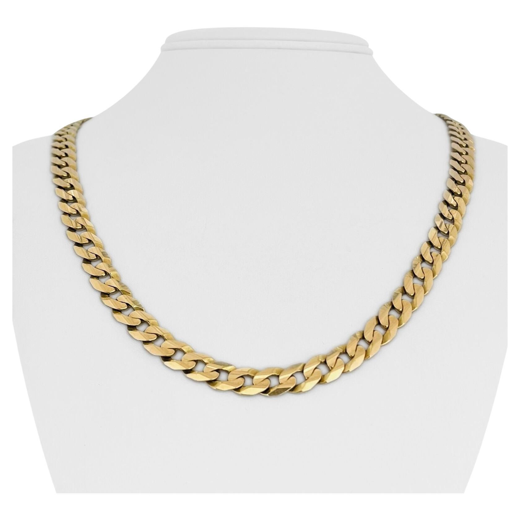 14 Karat Yellow Gold Solid Flat Curb Link Chain Necklace, Italy For ...