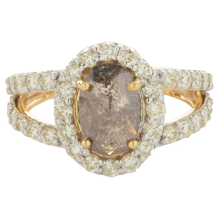 10 Karat Yellow Gold Split Shank Galaxy Diamond Ring with Diamond Halo ...