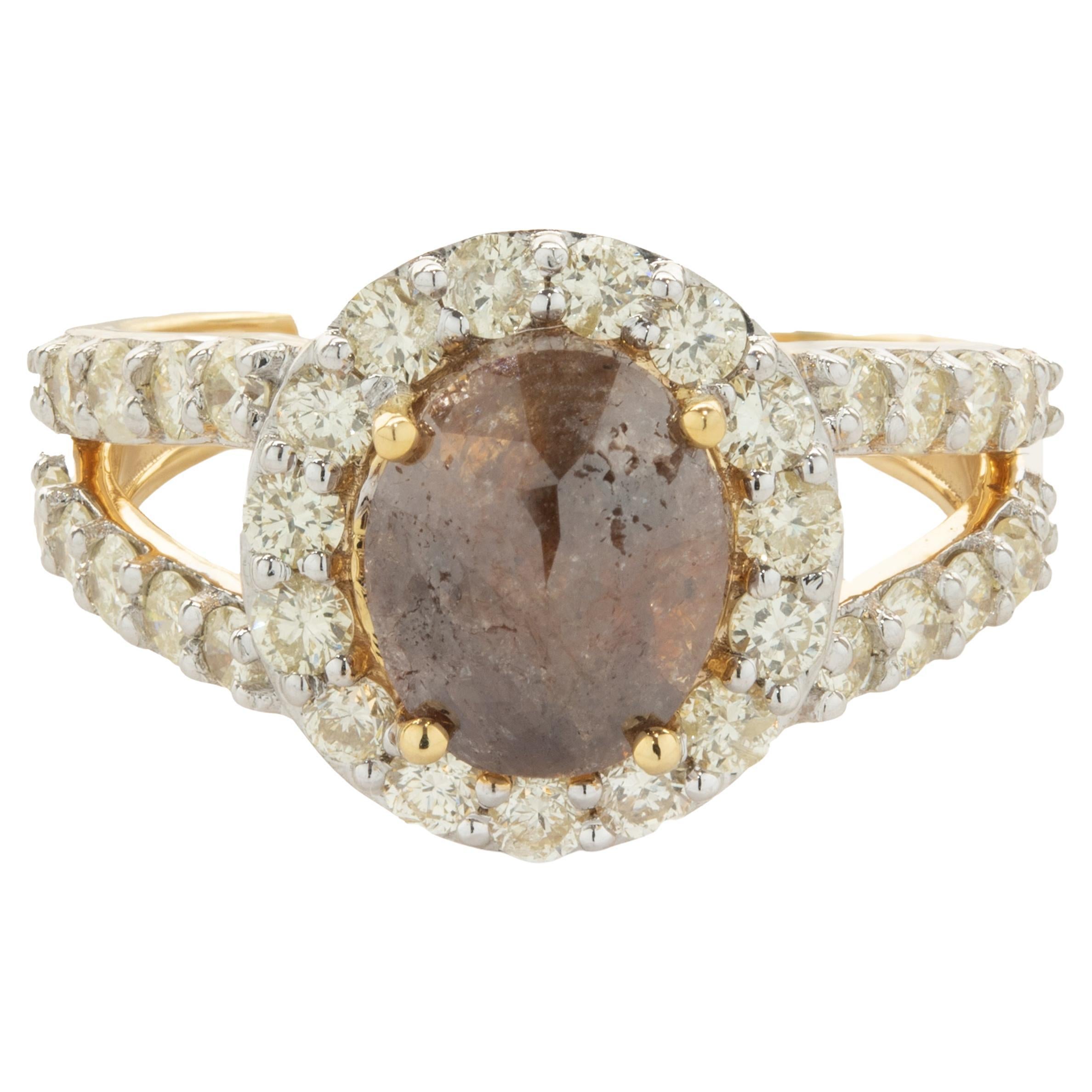 10 Karat Yellow Gold Split Shank Oval Galaxy Diamond Ring with Diamond ...