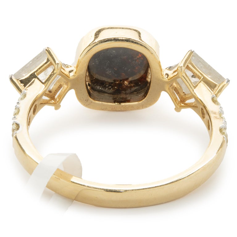 10 Karat Yellow Gold Three Stone Galaxy Diamond Ring For Sale at 1stDibs