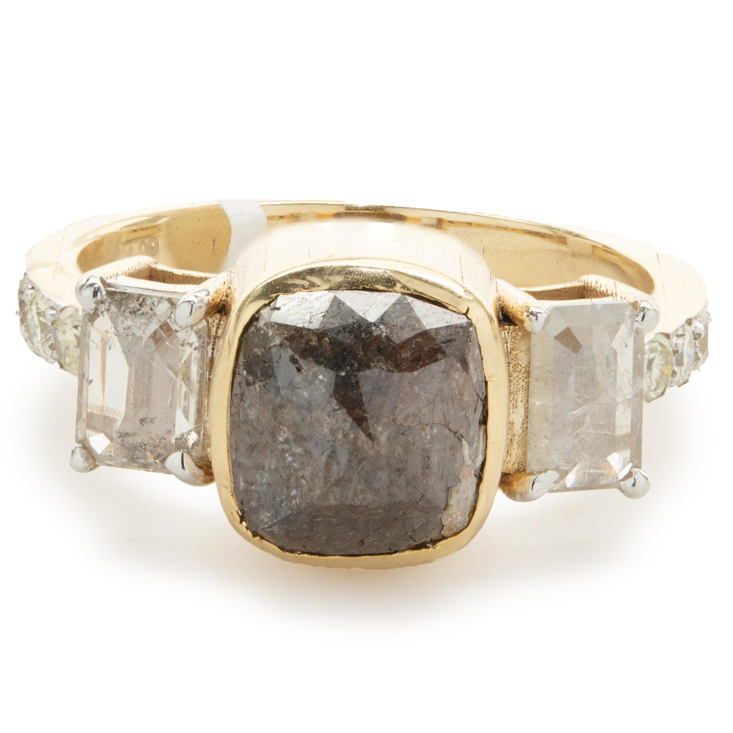 10 Karat Yellow Gold Three Stone Galaxy Diamond Ring For Sale at 1stDibs