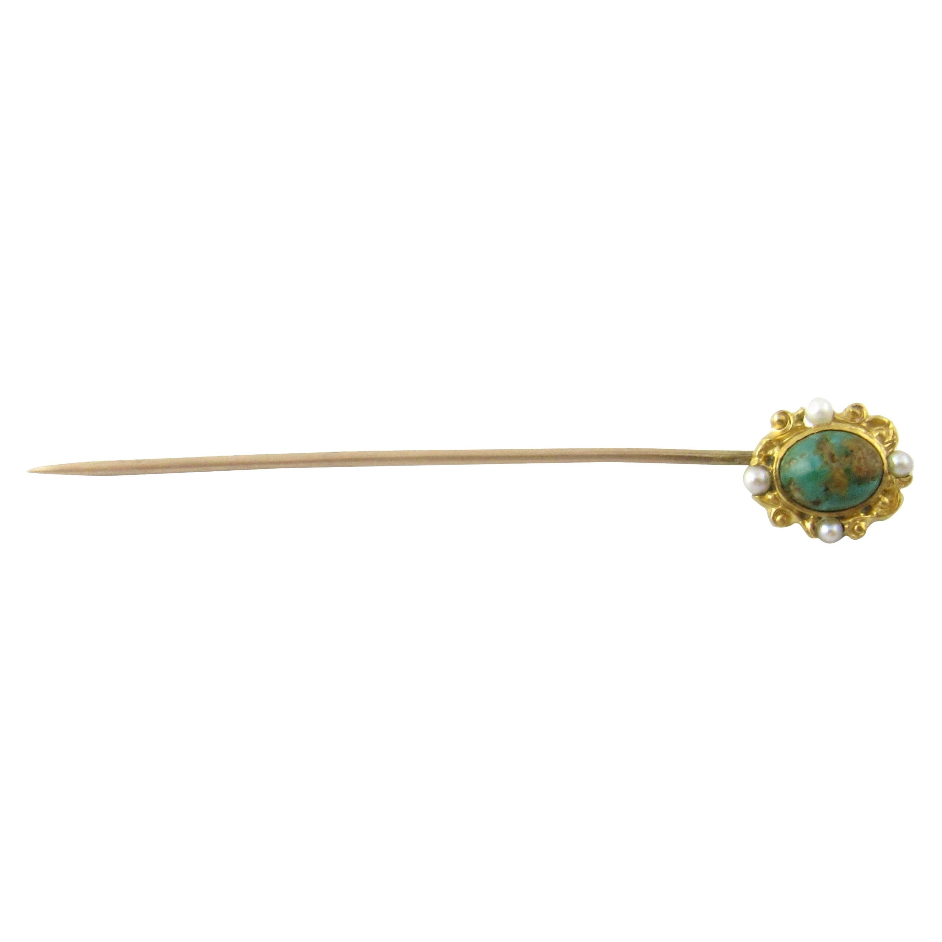 14 Karat Yellow Gold and Green Enamel Butterfly Stick Pin at 1stDibs