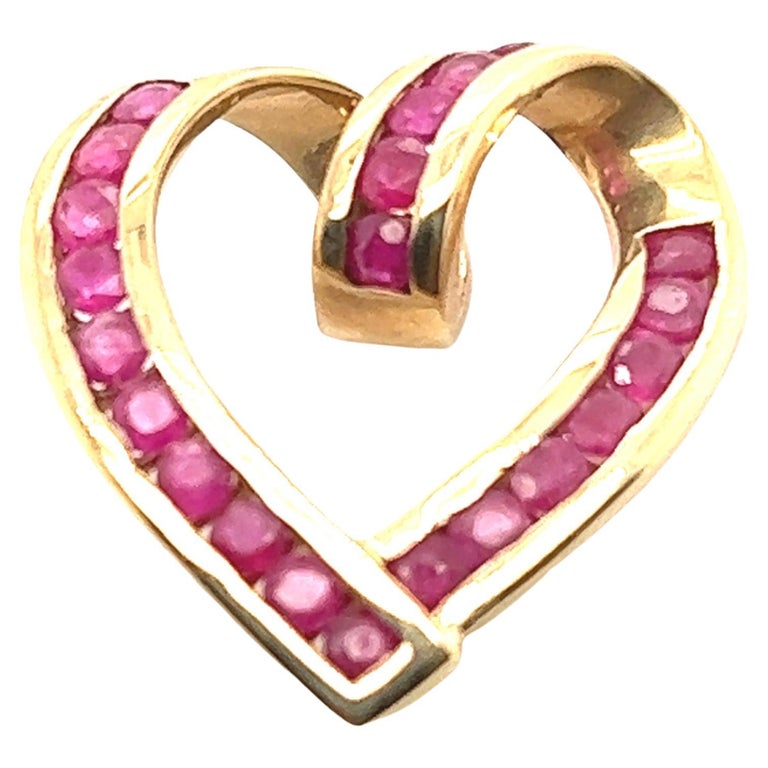 10 Kt Yellow Gold Channel Set Ruby Heart Slide Pendant at 1stDibs