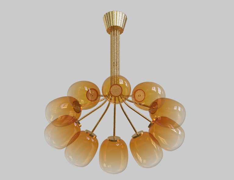 10 Module Branched Sweets Chandelier with Hand-blown Glass and Brass ...