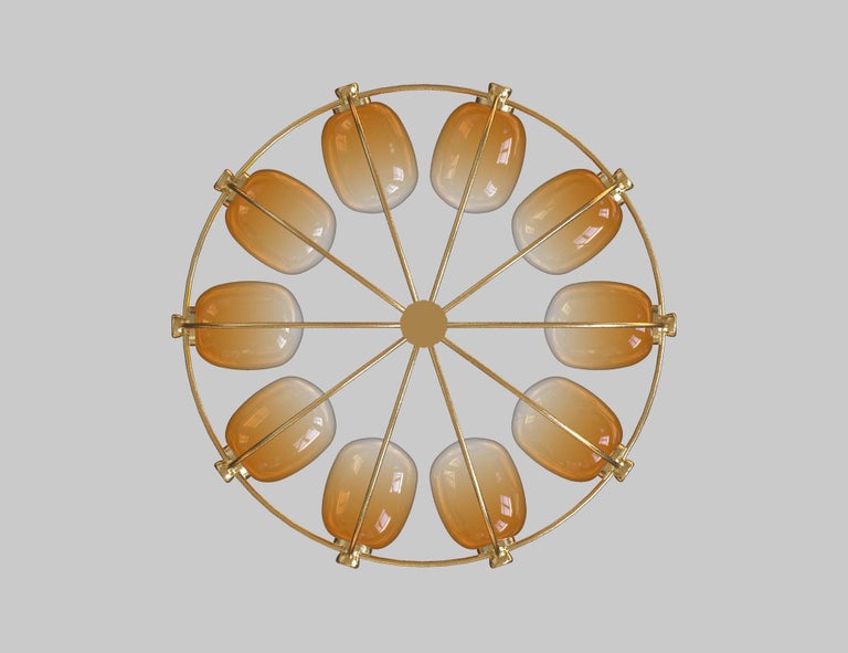 10 Module Umbrella Candy Chandelier with Brass and Hand Blown Glass For ...