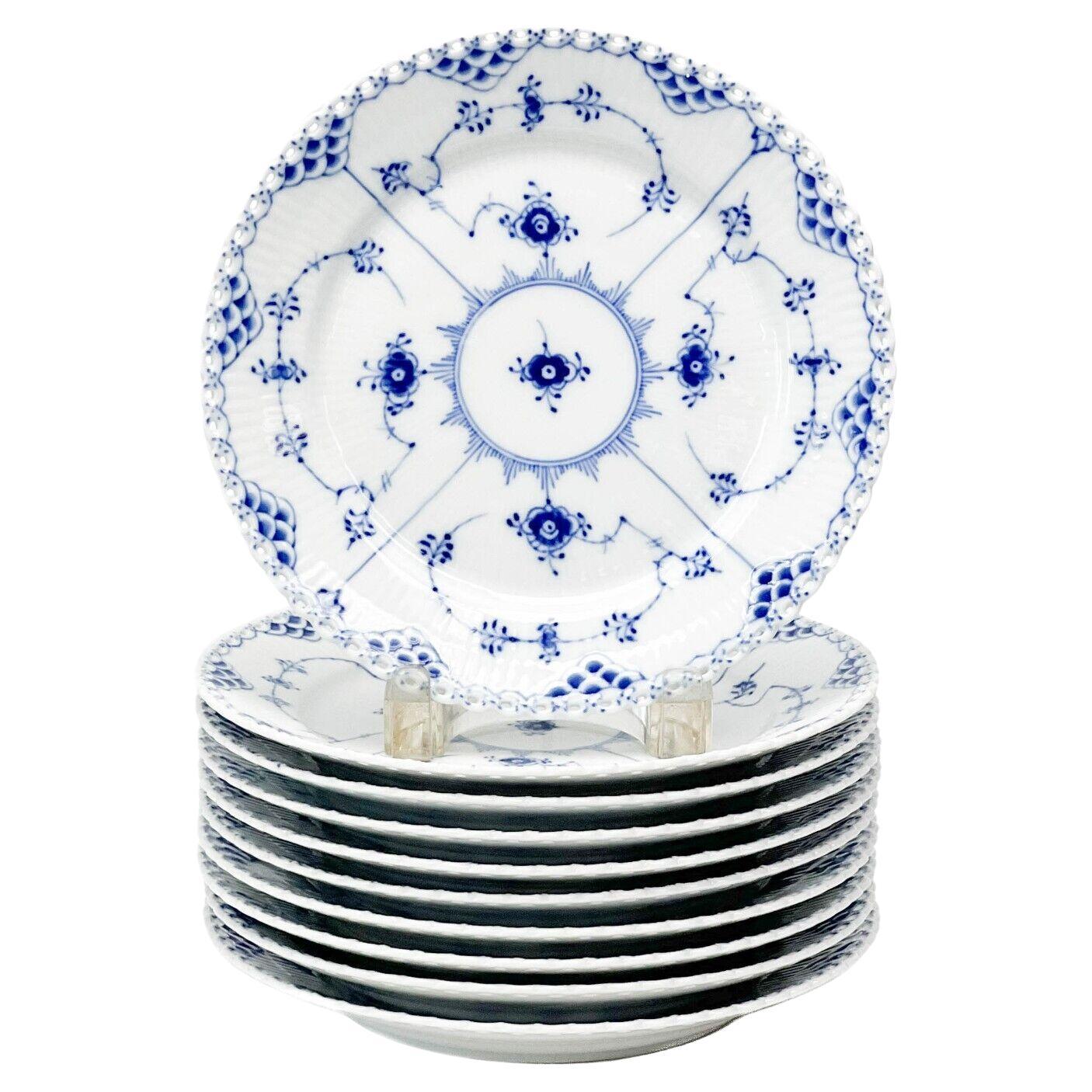 10 Royal Copenhagen Denmark Porcelain Dessert Plates Blue Fluted Full ...