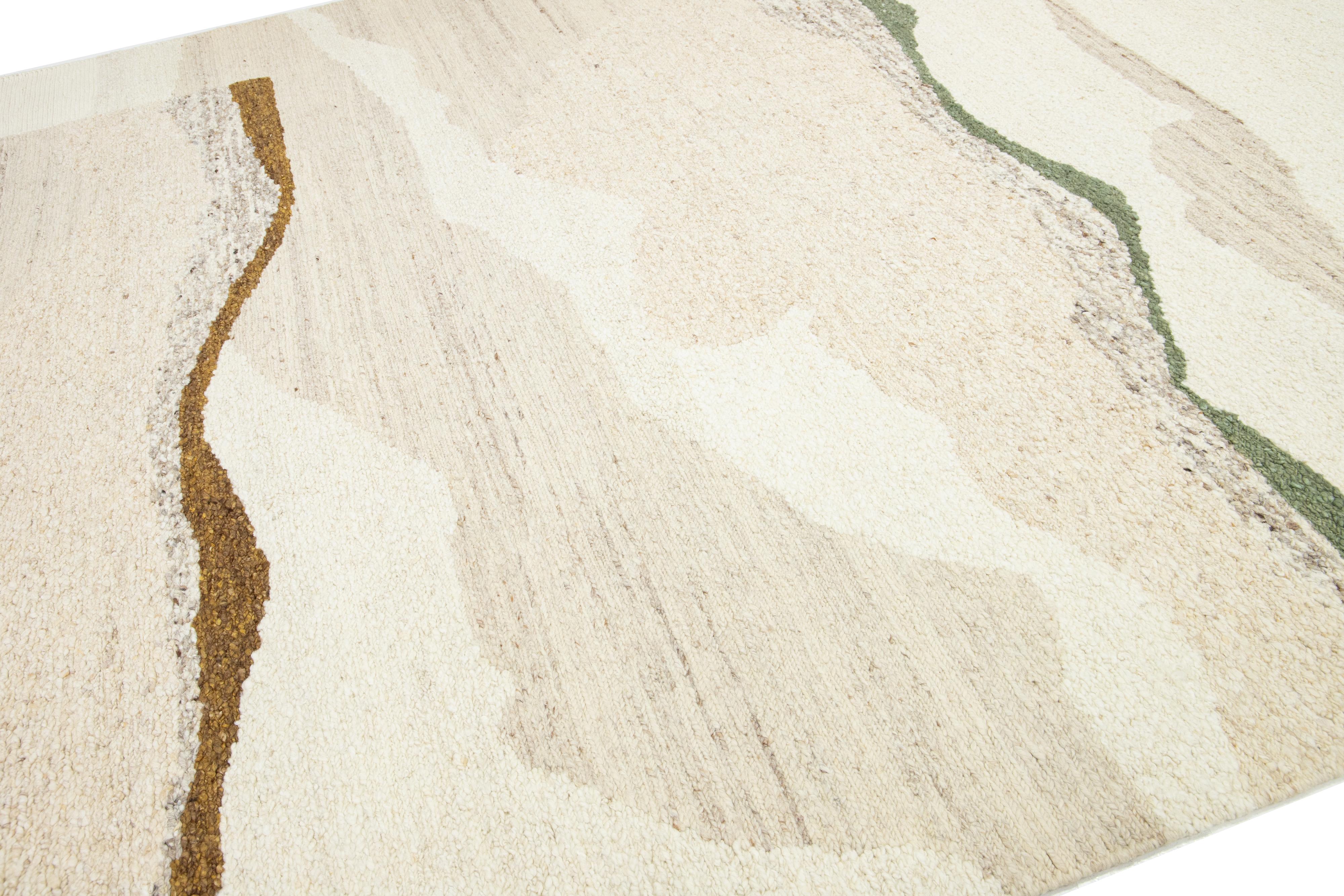 10 x 14 Contemporary Handmade In Ivory Soumak Wool Rug For Sale at 1stDibs