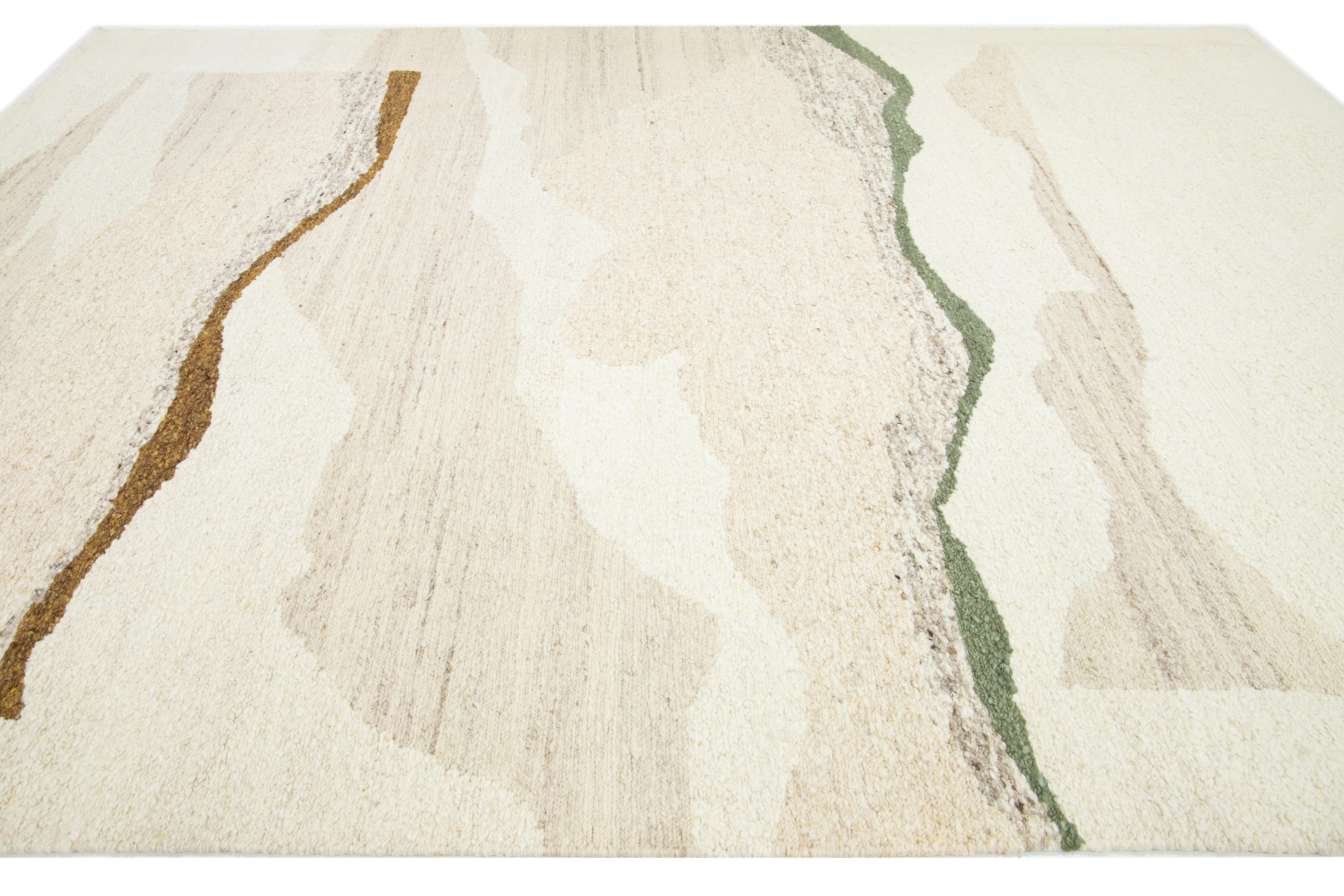 10 x 14 Contemporary Handmade In Ivory Soumak Wool Rug For Sale at 1stDibs