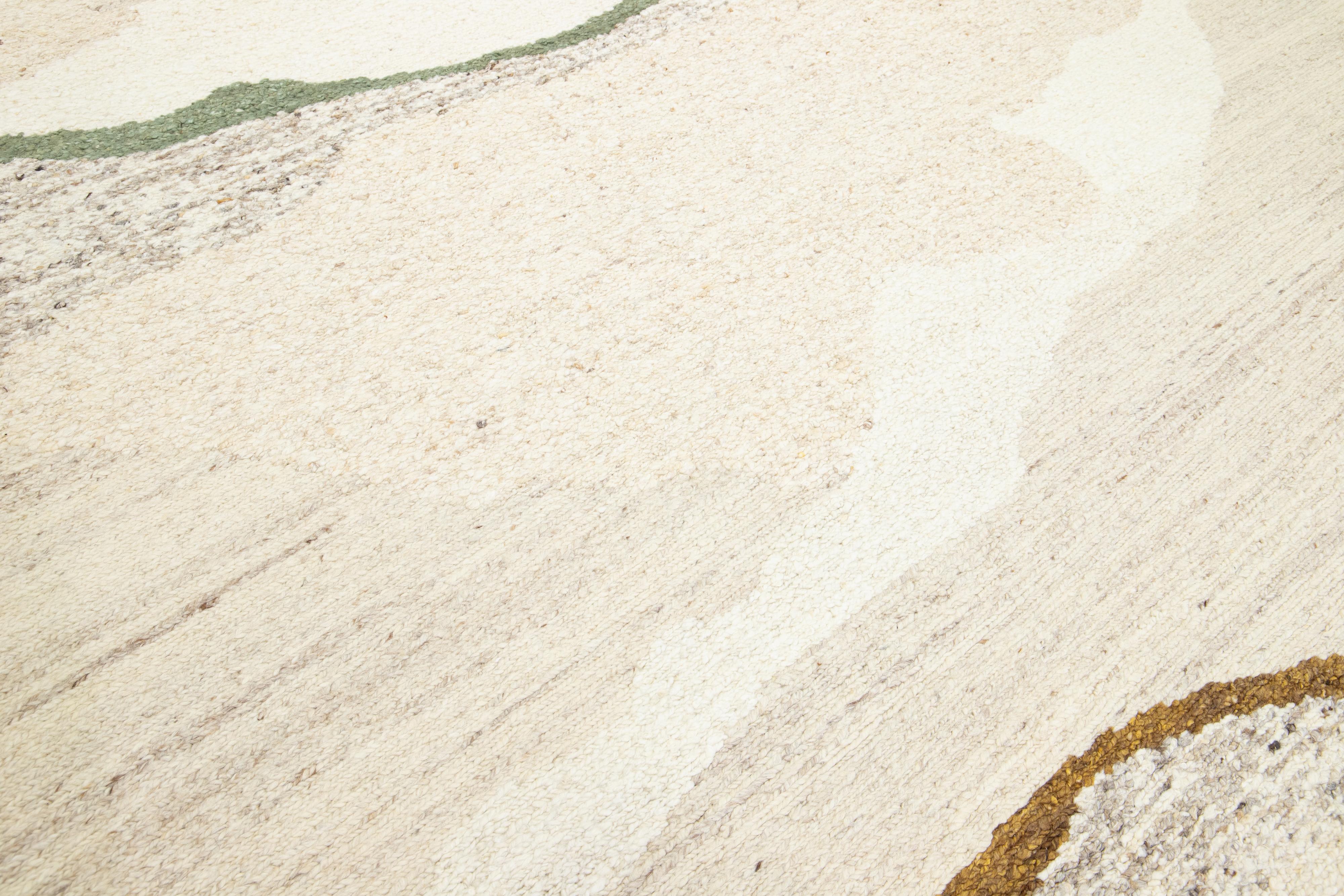 10 x 14 Contemporary Handmade In Ivory Soumak Wool Rug For Sale at 1stDibs