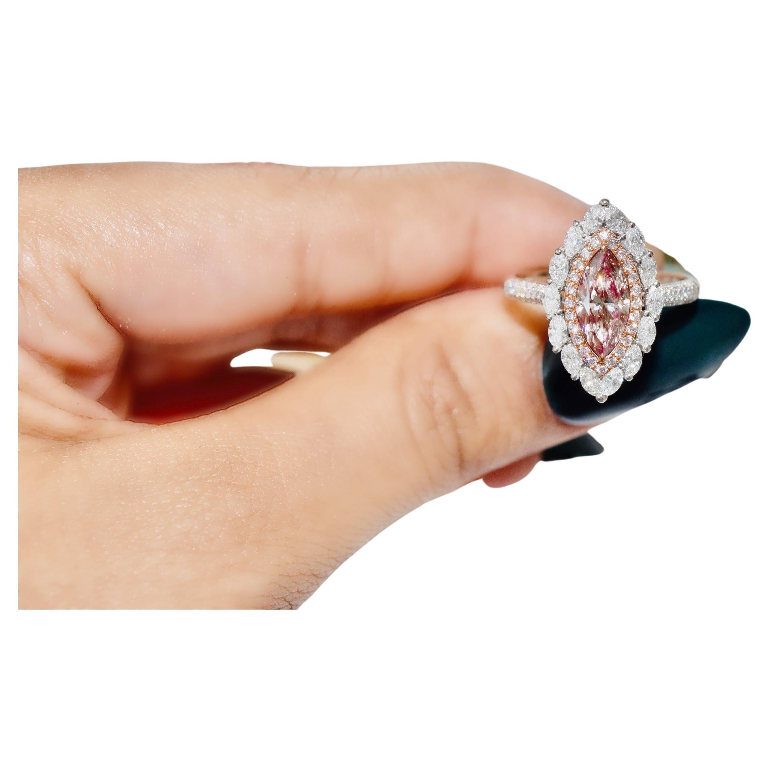 1.00 Carat AGL Certified Pink Marquise Shape Diamond Ring For Sale at ...