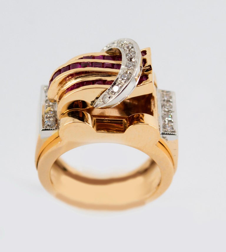 1.00 Carat Carre Cut Ruby 0.35 Carat White Diamond Yellow Gold Poison ...