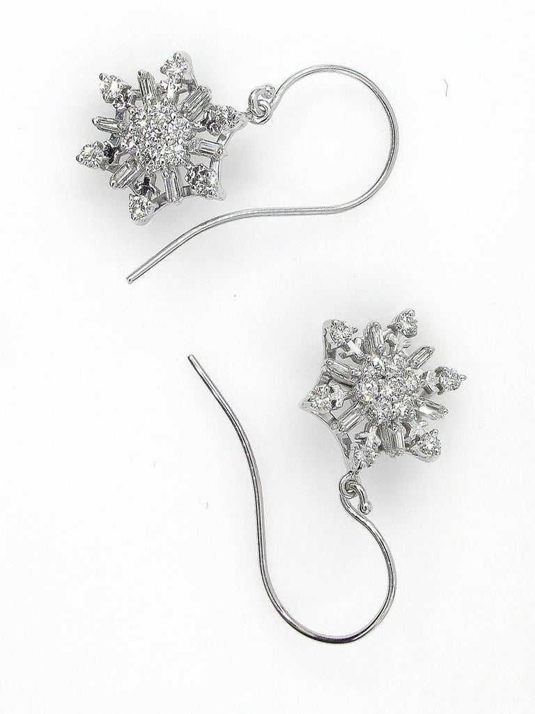 1.00 Carat Estate Vintage Diamond Snowflake Drop Earrings 14 Karat ...