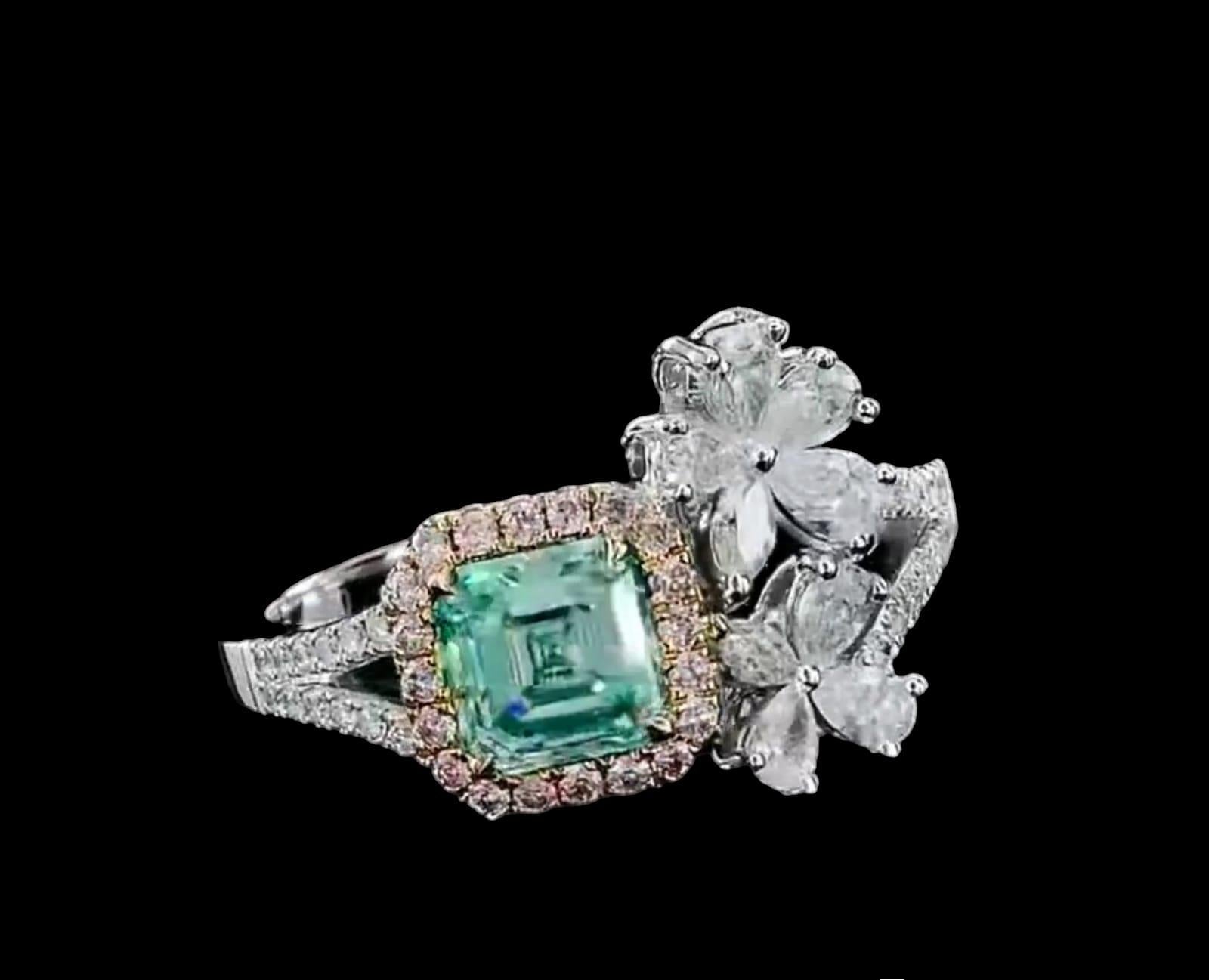 1.00 Carat Fancy Light Green Diamond Ring SI Clarity AGL Certified For ...