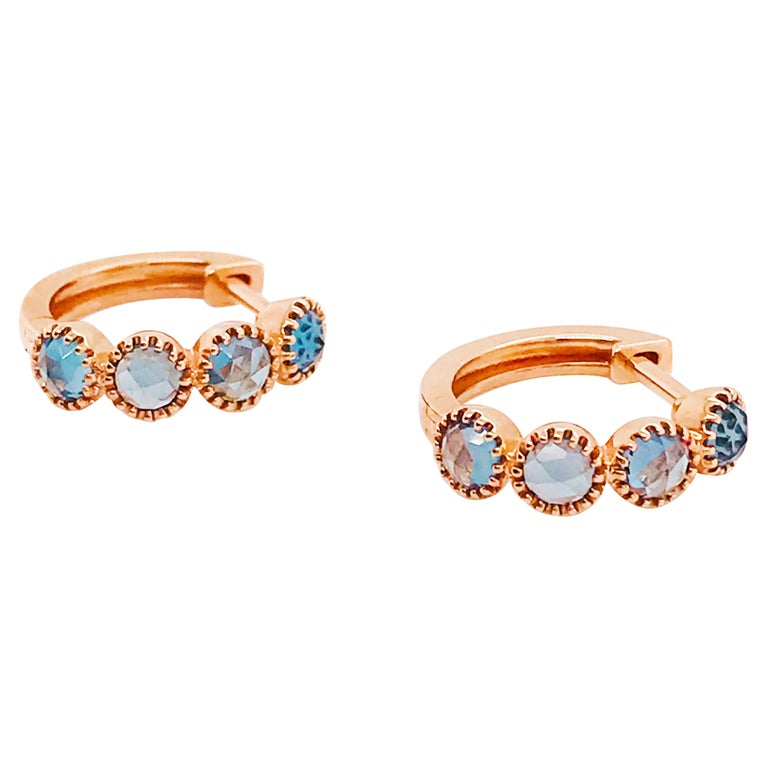 1.00 Carat London Blue Topaz Mini Hoop Earrings, Huggies in 14 Karat ...