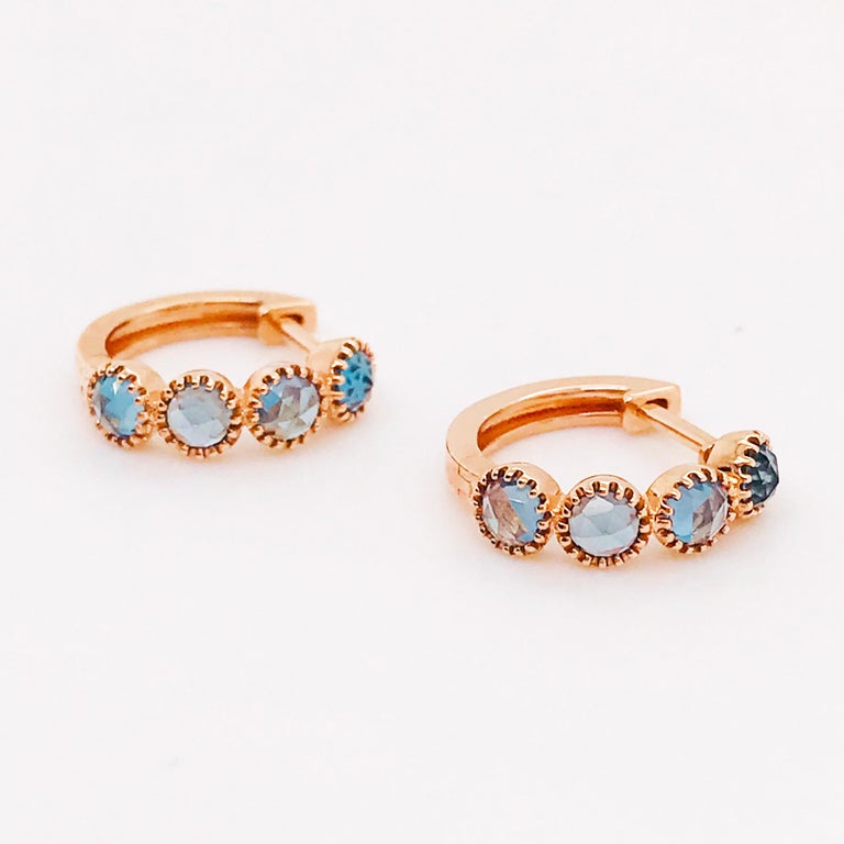 1.00 Carat London Blue Topaz Mini Hoop Earrings, Huggies in 14 Karat ...