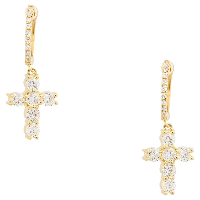 1.00 Carat Mini Diamond Cross Dangle Earrings 18 Karat in Stock For ...