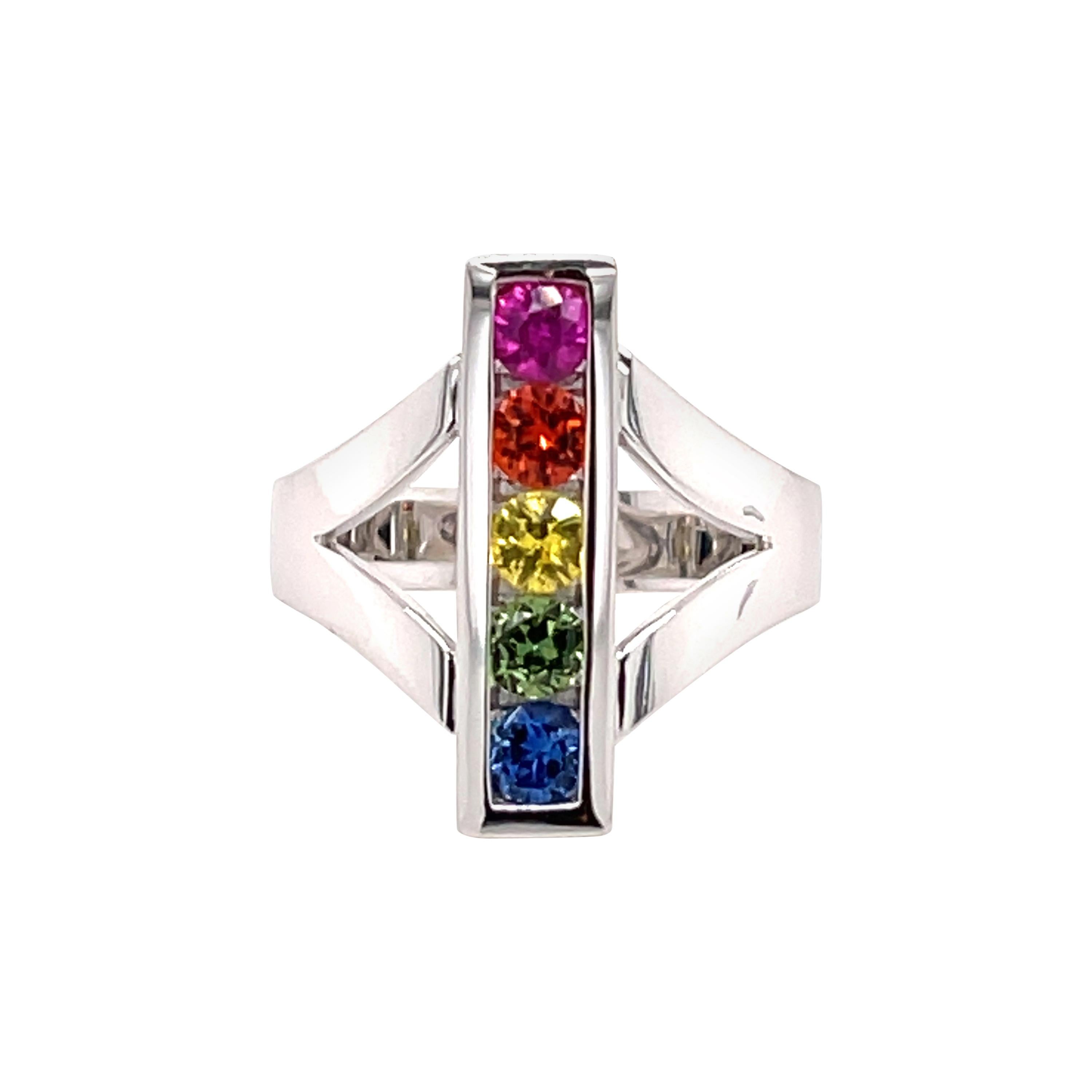 Oval Shaped Multi-Color Sapphire Ring in 18k Rose Gold Surrounded by ...