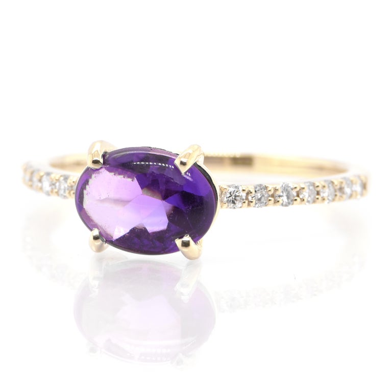 1.00 Carat Natural, Buffed Top Amethyst and Diamond Ring Set in 18 ...
