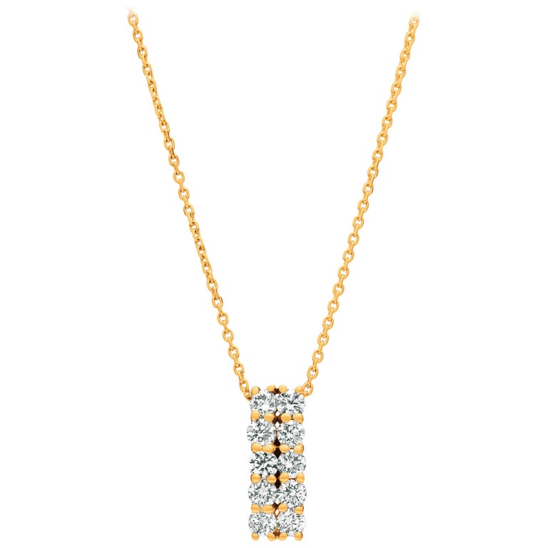 1.00 Carat Natural Diamond Two Rows Necklace 14 Karat Yellow Gold G-H ...
