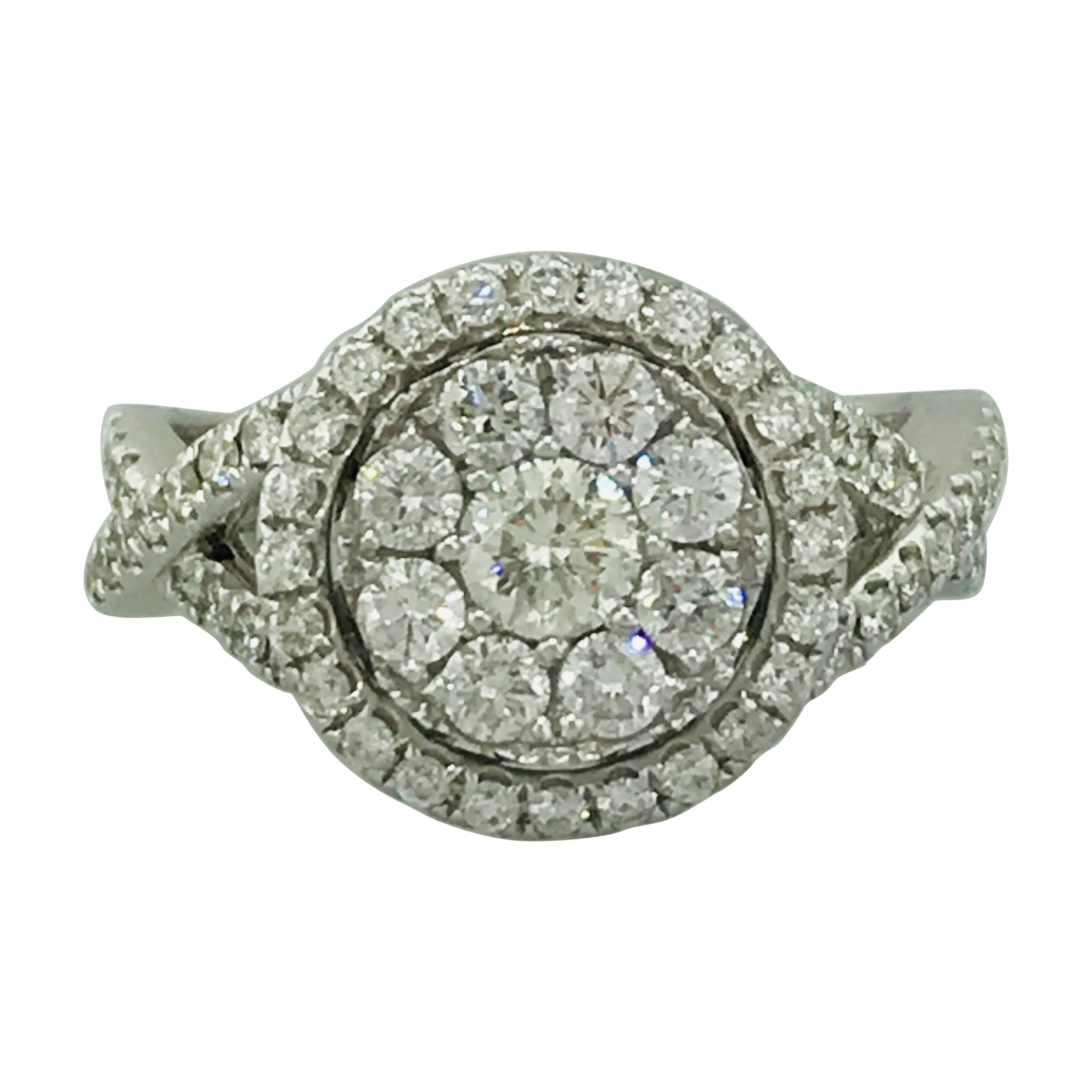 1.00 Carat Ring Halo Diamond Engagement Ring, Cluster Diamond Ring 1.00 ...