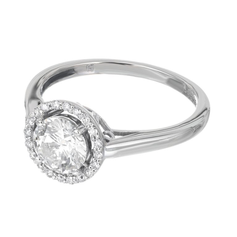1.00 Carat Round Diamond Halo White Gold Engagement Ring For Sale at ...
