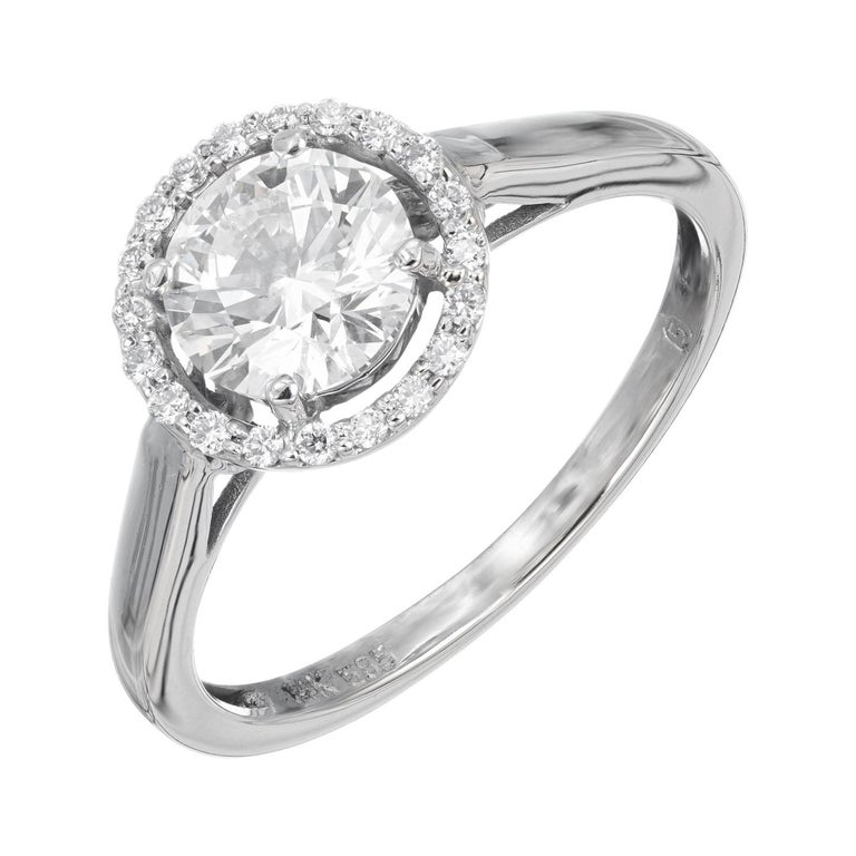 1.00 Carat Round Diamond Halo White Gold Engagement Ring For Sale at ...