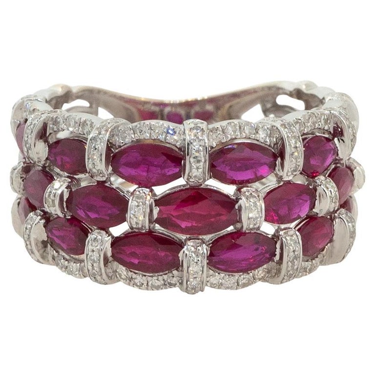 1.00 Carat Ruby and Diamond Wide Band 14 Karat in Stock For Sale at 1stDibs