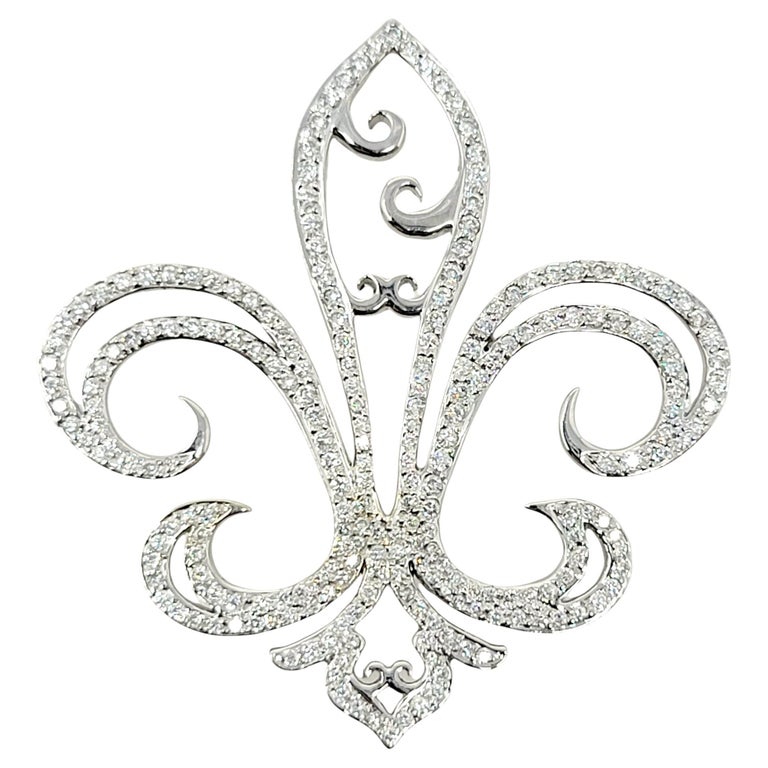 1.00 Carat Total Round Brilliant Pave Diamond Fleur De Lis Pendant 18 ...