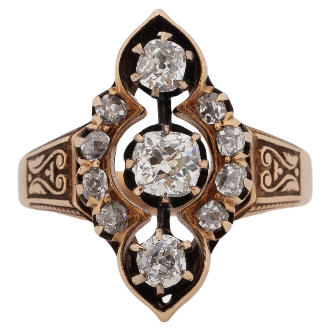1.00 Carat Total Weight Diamonds Yellow Gold Engagement Ring at 1stDibs
