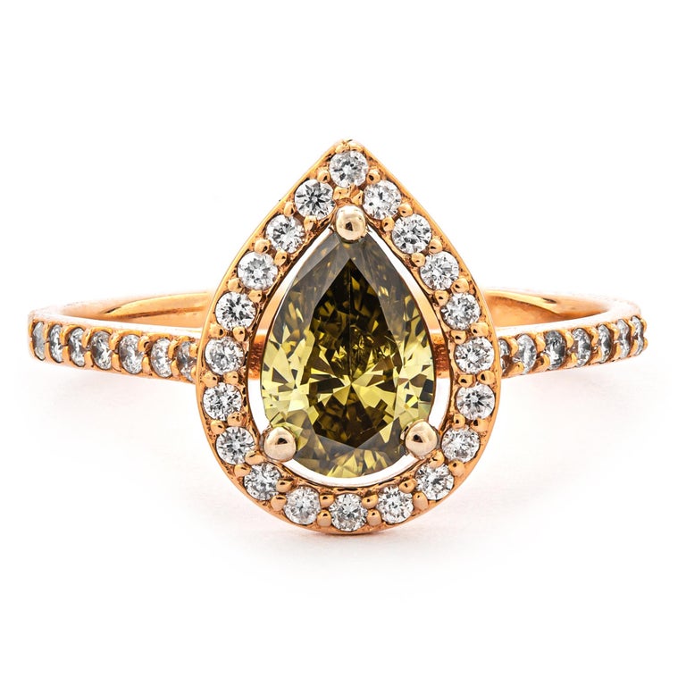 1.00 Ct Natural Fancy Deep Brown Greenish Yellow Diamond Ring For Sale ...