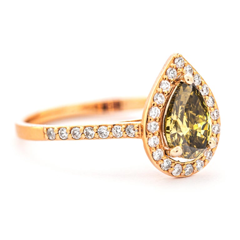 1.00 Ct Natural Fancy Deep Brown Greenish Yellow Diamond Ring For Sale ...