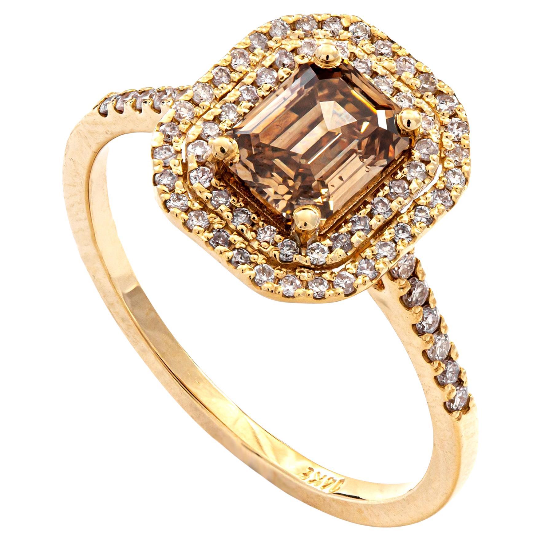 1.10 Carat Natural Fancy Orange Brown Round Diamond Ring 18 Karat ...