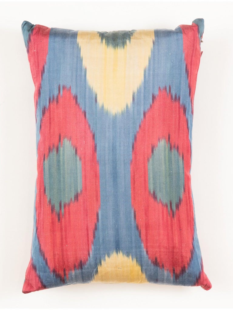 %100 Silk and Natural Dye, Ikat Cushion Cover, Uzbekistan Modern Pillow ...