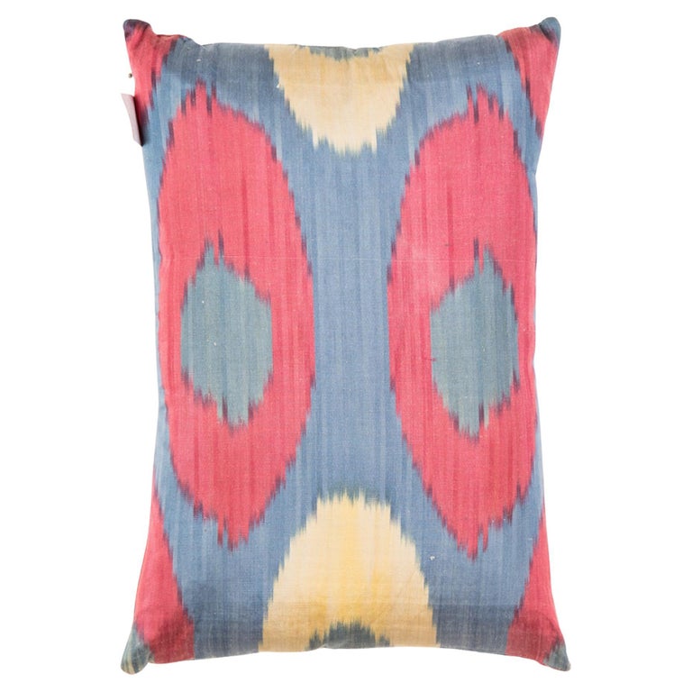 %100 Silk and Natural Dye, Ikat Cushion Cover, Uzbekistan Modern Pillow ...