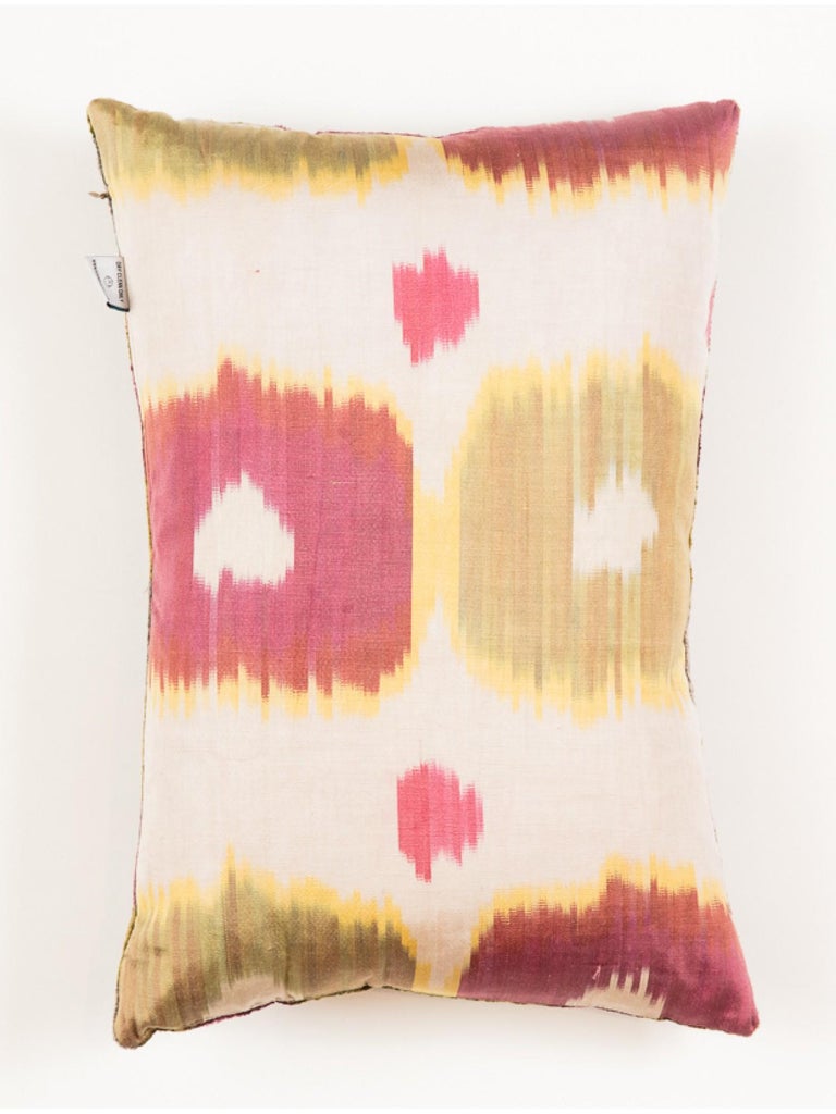 %100 Silk and Natural Dye, Velvet and Ikat Cushion Cover, Uzbekistan ...