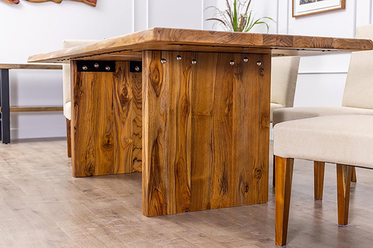 100% Solid Teak Dining Table for 8 with Natural Sandblasted Finish Live Edge Top For Sale at 1stDibs