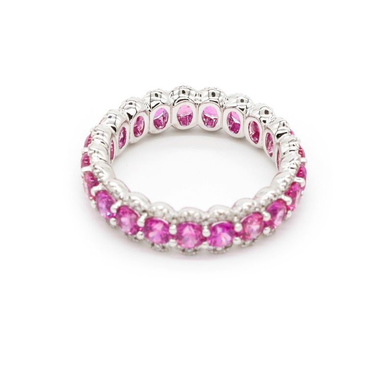 1.00 TCW Round Cut Ruby Prong Set Diamond Eternity Band Ring in 18 k ...